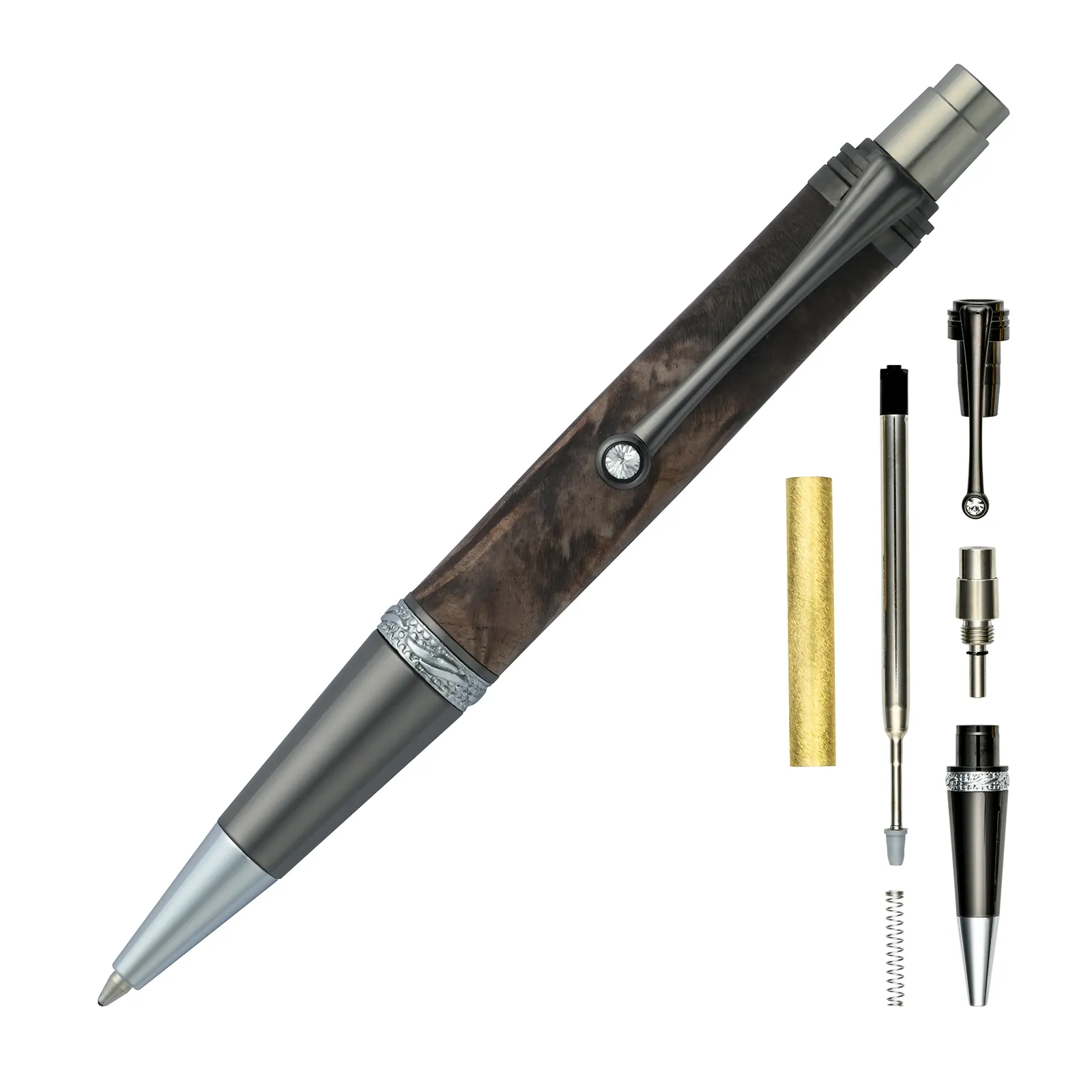 Majestic Squire EDC Gun Metal and Chrome Ballpoint Click Pen Kit at ...